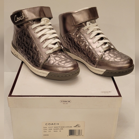 Coach | Shoes | Authentic Coach Metallic Silver High Top Sneakers ...